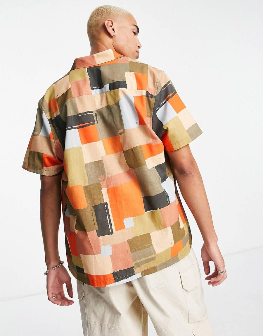 Shirt for Men with Orange Box Pattern Design – Cozy