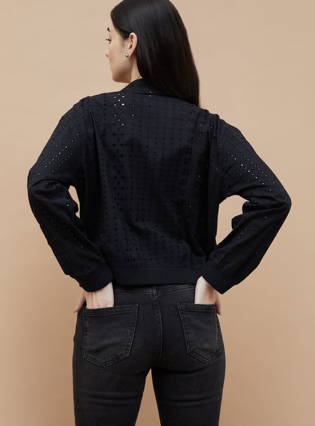 Stylish Schiffli Baseball Jacket – Cozy