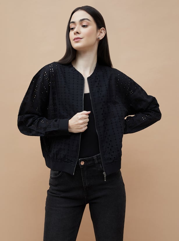 Stylish Schiffli Baseball Jacket – Cozy