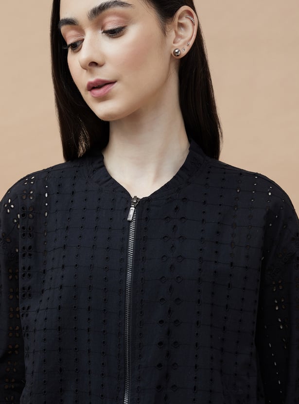 Stylish Schiffli Baseball Jacket – Cozy