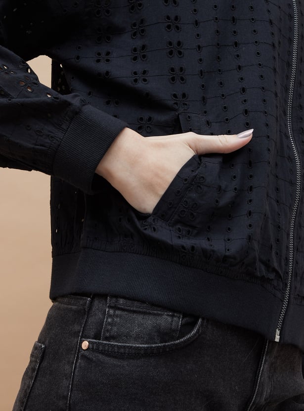 Stylish Schiffli Baseball Jacket – Cozy